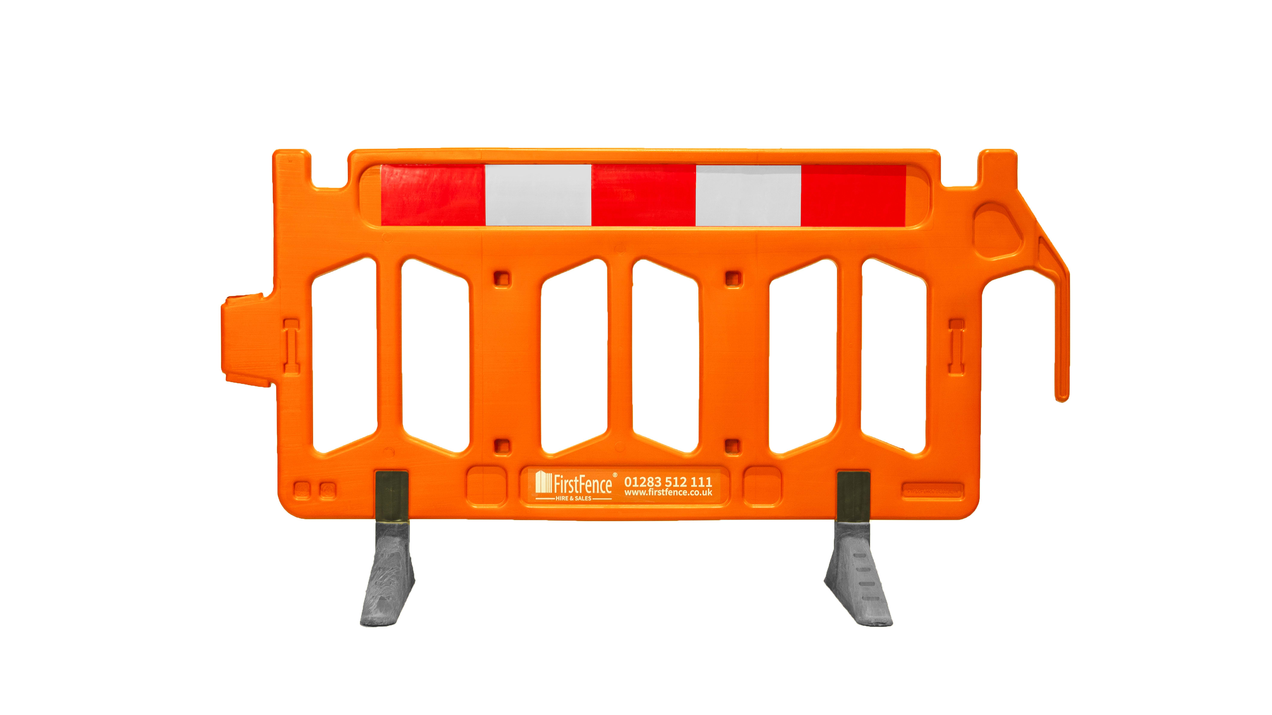 Orange Firmus Pedestrian Barrier | Chapter 8 Compliant | First Fence Ltd