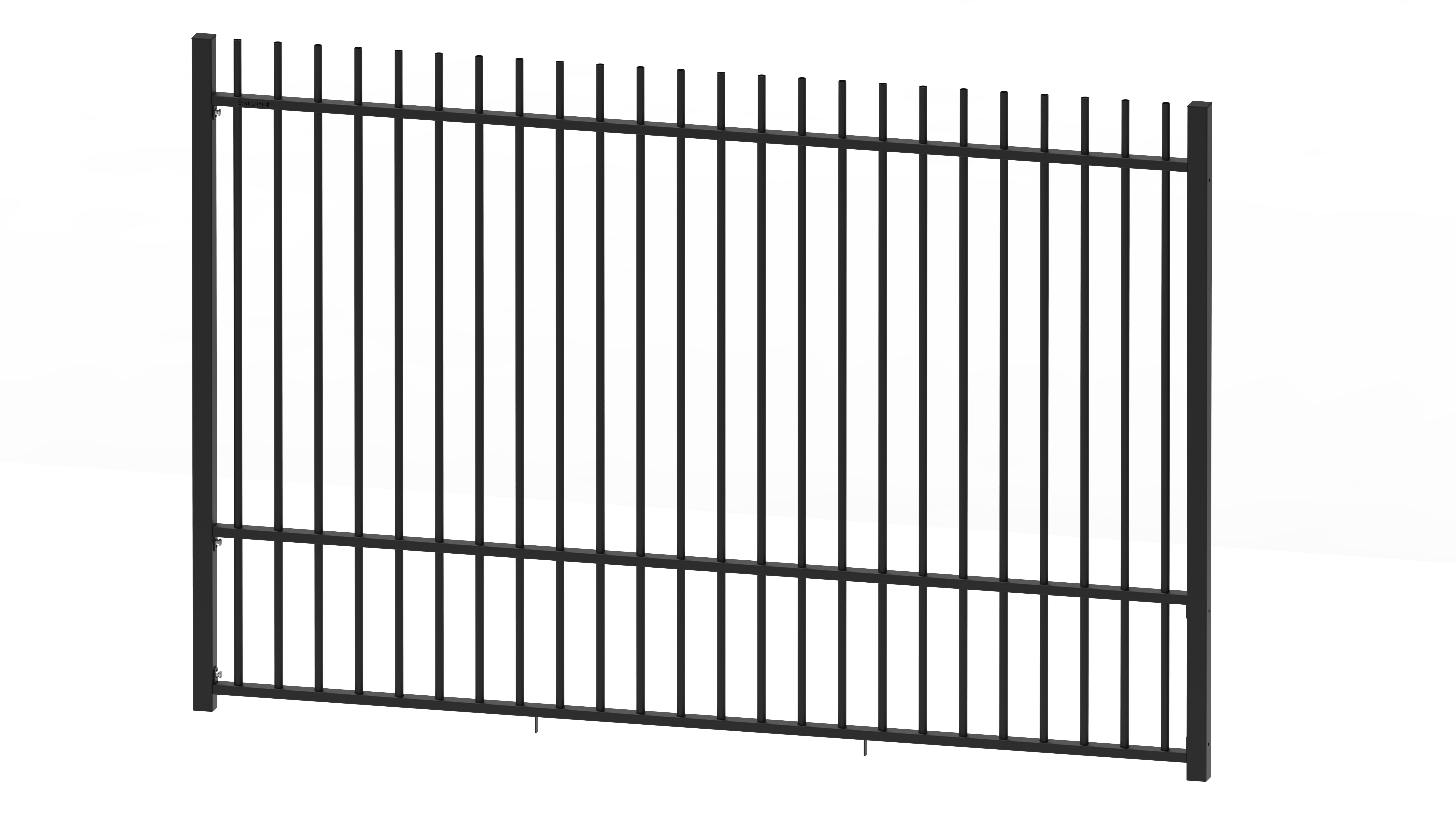 2.4m High EnviroRail Vertical Bar Metal Rail fencing | First Fence Ltd